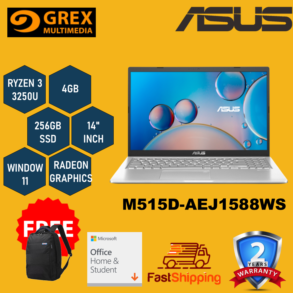 ASUS M515D-AEJ1588WS LAPTOP (RYZEN 3 3250U,4GB,256GB SSD,15.6" FHD,AMD ...